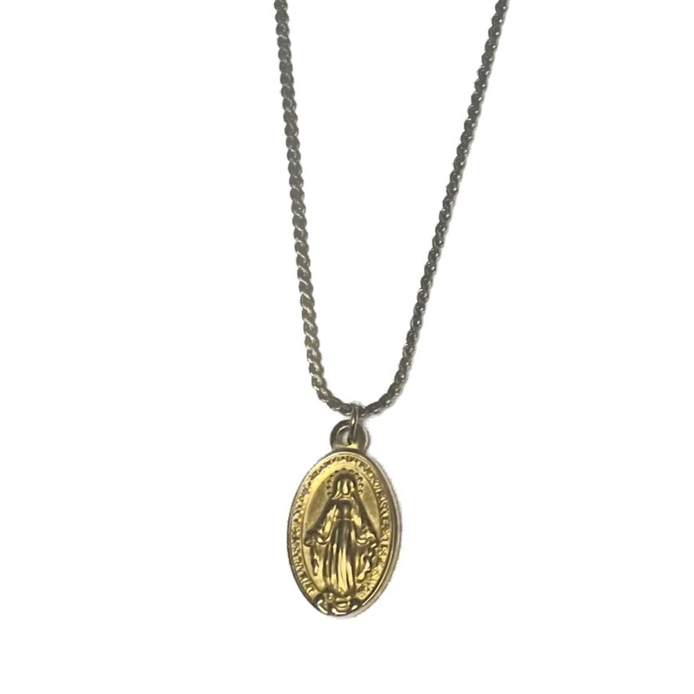 Gold Tone Miraculous Virgin Mary Catholic Pendant Nec… - Gem